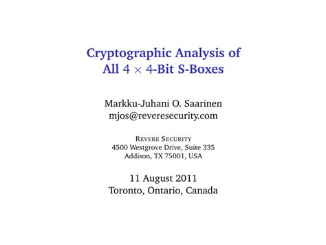 Pdf Cryptographic Analysis Of All 4 × 4 Bit S Boxes