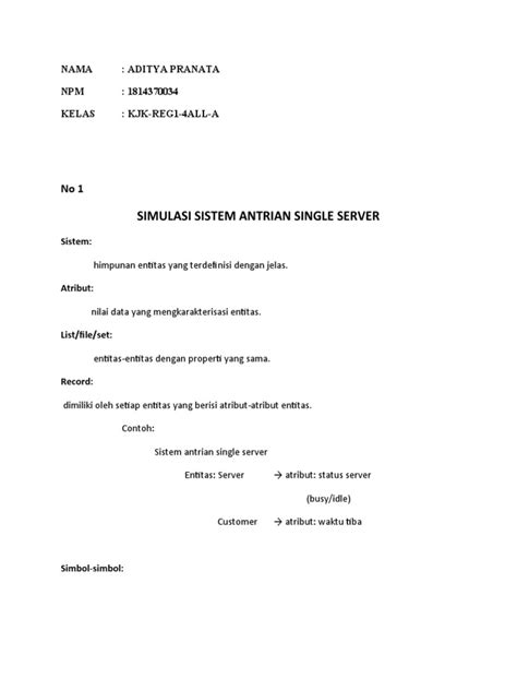 Tugas 10 Antrian Dengan Single Server Aditya Pranata Pdf