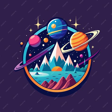 Premium Vector Space Planet Logo With Starry Sky Sun Mountains And