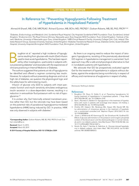 Pdf In Reference To ‘preventing Hypoglycemia Following Treatment Of