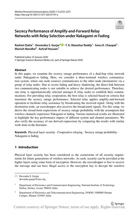 Secrecy Performance Of Amplify And Forward Relay Networks With Relay