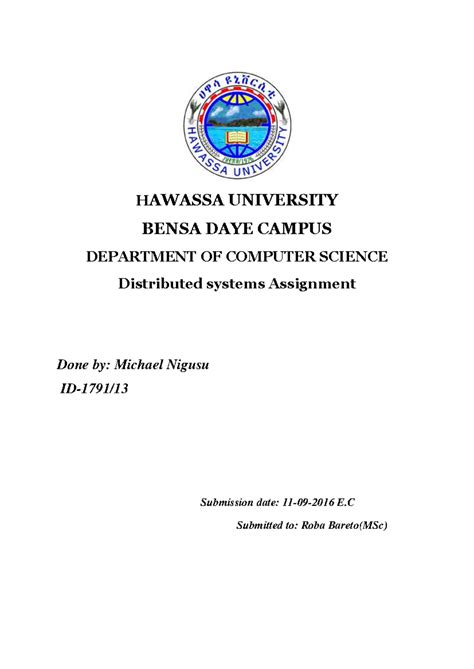Distributedsystems Hawassa University Bensa Daye Campus Department Of
