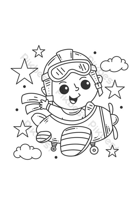 ภาพหนุ่มน่ารักขับเครื่องบินระบายสี เทมเพลต แบบ Ai ดาวน์โหลดฟรี Pikbest