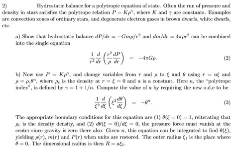 Solved 2 Hydrostatic Balance For A Polytropic Equation Of