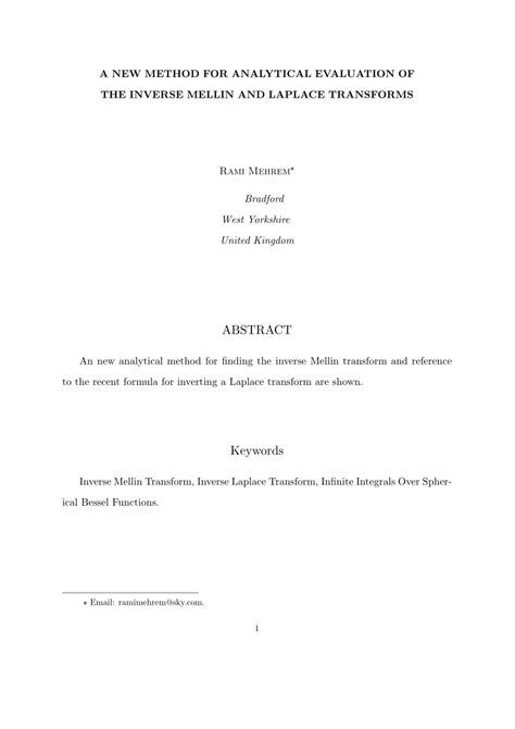 Pdf A New Method For Analytical Evaluation Of The Inverse Mellin And Laplace Transforms