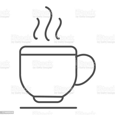 컵 가는 선 아이콘입니다 접시 기호에 뜨거운 커피 음료 또는 차 찻잔 흰색 배경에 윤곽 스타일 그림 모바일 컨셉 및 웹 디자인에