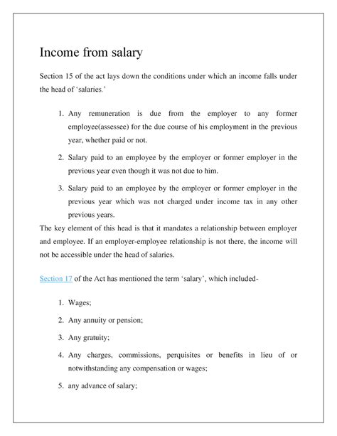 Computation Of Heads Income From Salary Section 15 Of The Act Lays