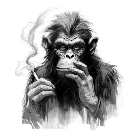A Drawing Of A Monkey Smoking A Cigarette Premium Ai Generated Image