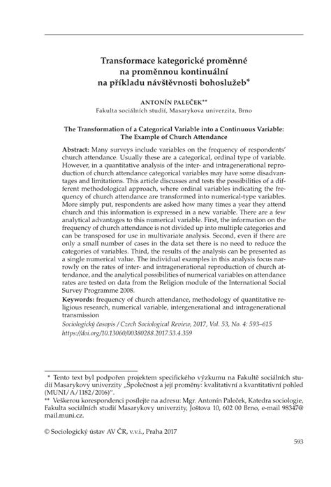 Pdf The Transformation Of A Categorical Variable Into A Continuous