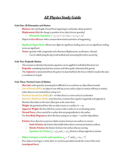Ap Physics 1 Notes All Units Ap Physics Study Guide Unit One 1d Kinematics And Motion Ap Physics 1 Notes All Units Ap Physics Study Guide Unit One 1d Kinematics And Motion