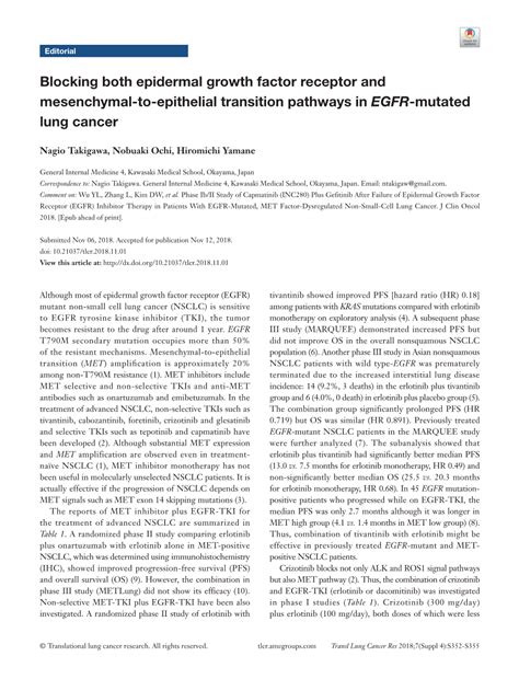 Blocking Both Epidermal Growth Factor Receptor And Mesenchymal To