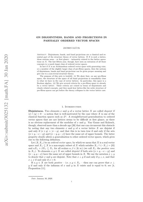 Pdf On Disjointness Bands And Projections In Partially Ordered Vector Spaces