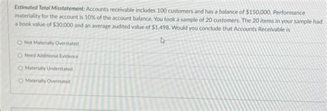 Solved Estimated Total Misstatement Accounts Receivable