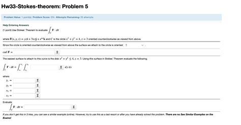 Solved Help Entering Answers 1 Point Use Stokes Theorem Chegg Com