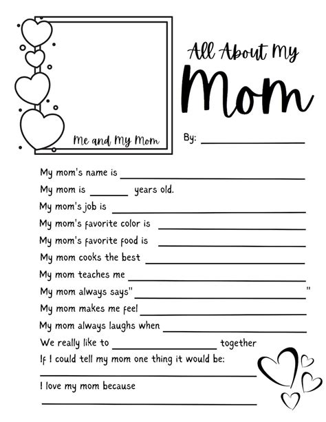 Mothers Day Questionnaire All About My Mom Printable T Pdf Etsy