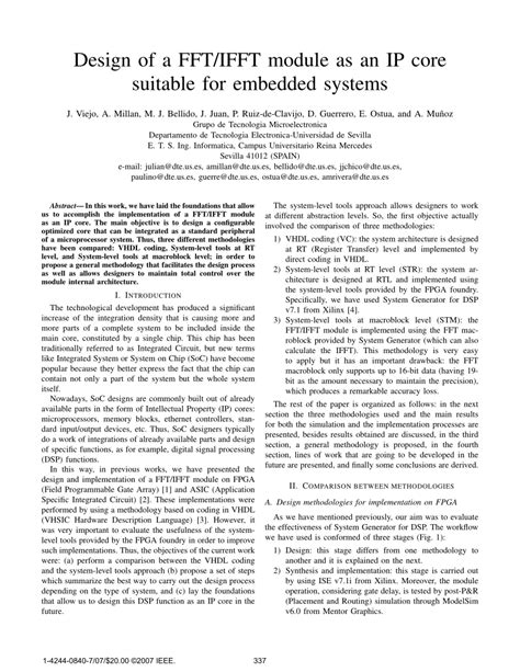 Pdf Design Of A Fftifft Module As An Ip Core Suitable For Embedded Systems