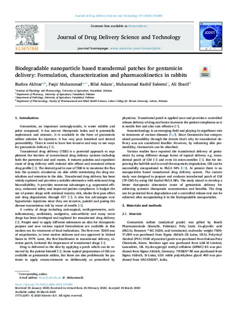 Pdf Biodegradable Nanoparticle Based Transdermal Patches For