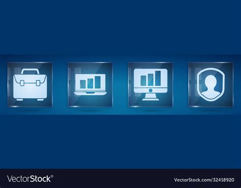 set briefcase laptop with graph chart monitor vector image