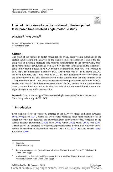 Pdf Effect Of Micro Viscosity On The Rotational Diffusion Pulsed