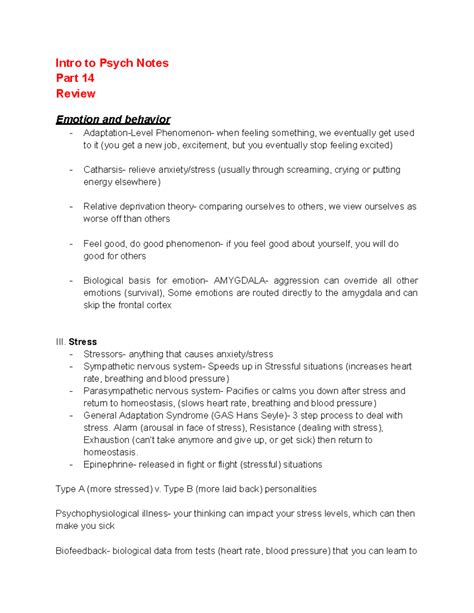 Intro To Psych Notes Google Docs Intro To Psych Notes Part Review Emotion And