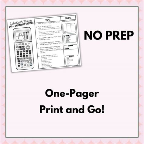 Data 1 Variable Statistics Cheat Sheet Ti84 Plus Graphing Calculator Tricks