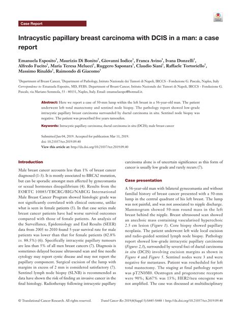 Pdf Intracystic Papillary Breast Carcinoma With Dcis In A Man A Case Report