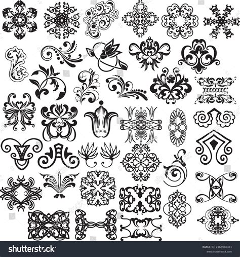 Variable Editable Black White Ornamental Flowers Stock Vector Royalty