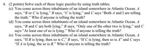 Solved 4 2 Points Solve Each Of These Logic Puzzles By