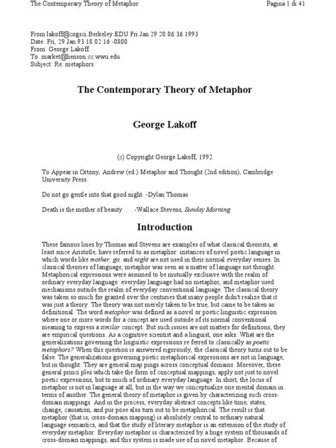 Cognitive Linguistics Lakoff G The Contemporary Theory Of Metaphor Pdf Metaphor Concept