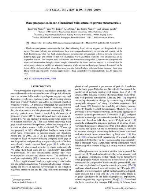 Pdf Wave Propagation In One Dimensional Fluid Saturated Porous Metamaterials