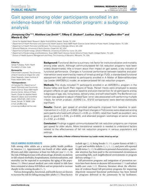 pdf gait speed among older participants enrolled in an evidence based fall risk reduction