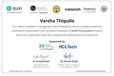 Thigulla Varsha On Linkedin Sawit Generativeai Guvi Ai