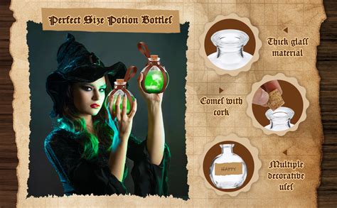 Patelai 6 Pcs Halloween Glass Potion Bottles With Belt Cork