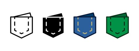 Jeans Pocket Icon Set Empty Pocket Illustration Wallet Symbol Blue