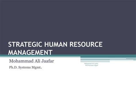 strategic human resource management by mohammad ali jaafar ppt