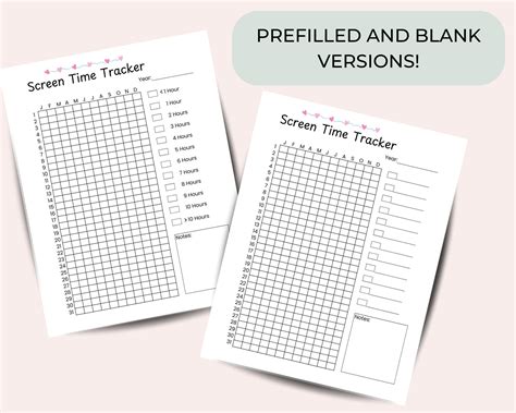 Yearly Screen Time Tracker Printable Journal Page Daily Screen Time Tracking Time
