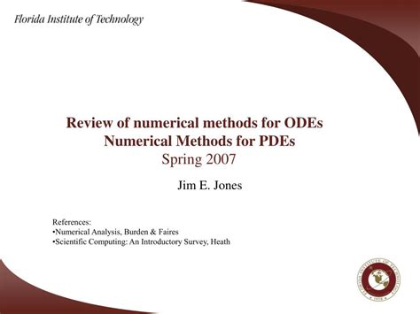 Ppt Review Of Numerical Methods For Odes Numerical Methods For Pdes Spring 2007 Powerpoint
