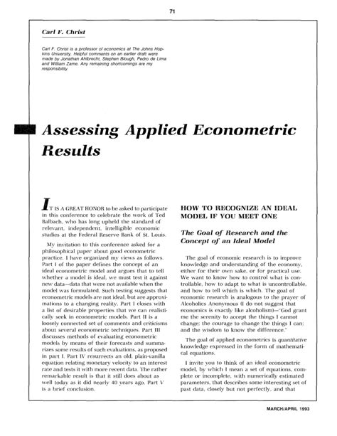 Pdf I Assessing Applied Econometric Results