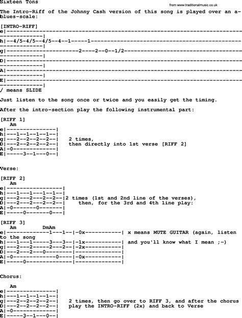 Johnny Cash Song Sixteen Tons Lyrics And Chords