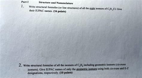 Part Structure And Nomenclature Write Structural Formulas Or Line Structures Ofall The Cight