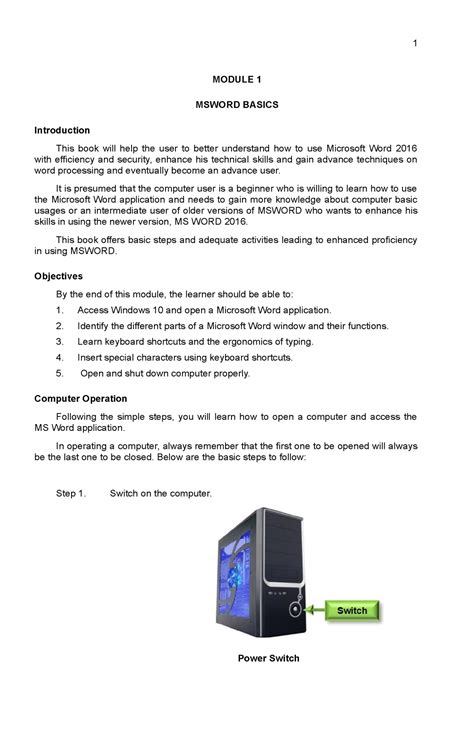 module tech 1 computer fundamentals and programming 1 module 1 msword basics introduction