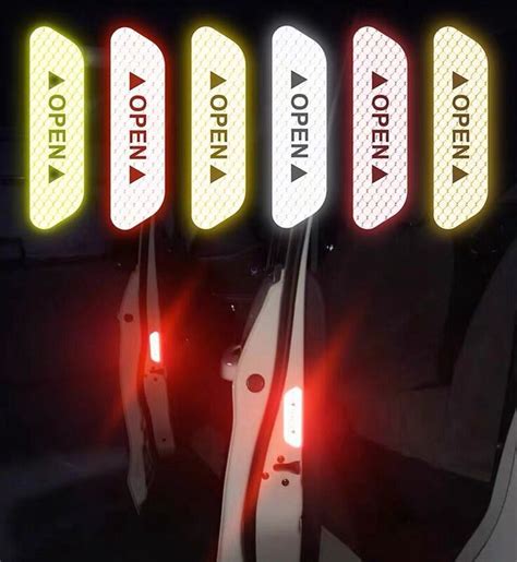 4pcs 자동차 스티커 문 안전 경고 반사 스티커 자동 열기 반사 스트립 방수 장거리 경고 빛나는 외장 부품