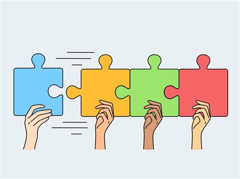 People Hands With Colorful Jigsaw Puzzles Connect Pieces Together Colleagues Engaged In
