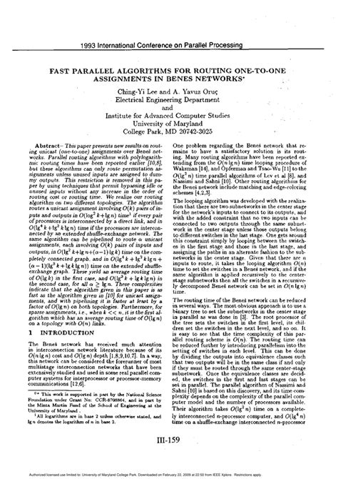 Pdf Fast Parallle Algorithms For Routing One To One Assignments In