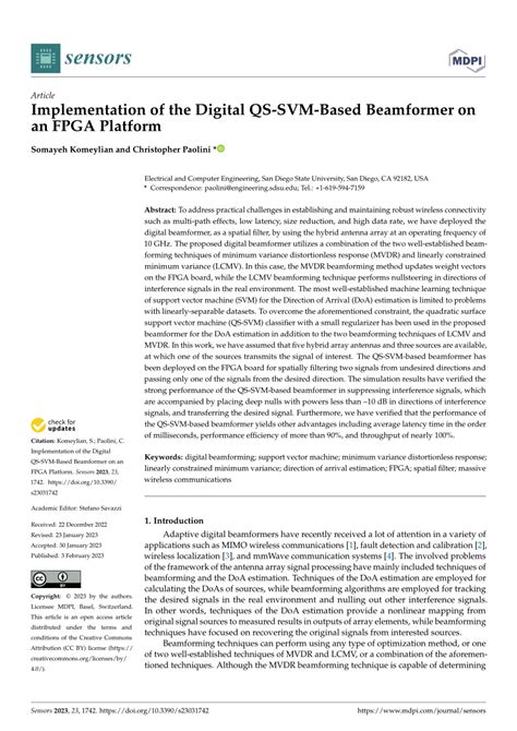 PDF Implementation Of The Digital QS SVM Based Beamformer On An FPGA