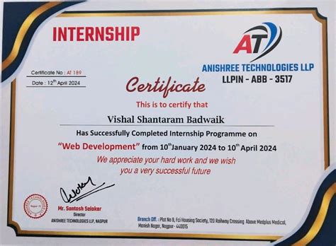 Vishal Badwaik On Linkedin Internship Career Linkedin Webdevelopment Certificate