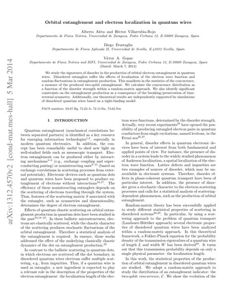 Pdf Orbital Entanglement And Electron Localization In Quantum Wires