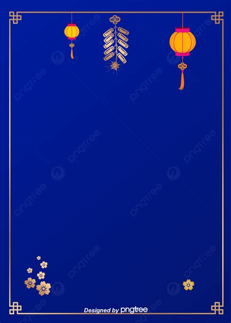 Blue Chinese Wind Border Lantern Firecracker Background Wallpaper Image