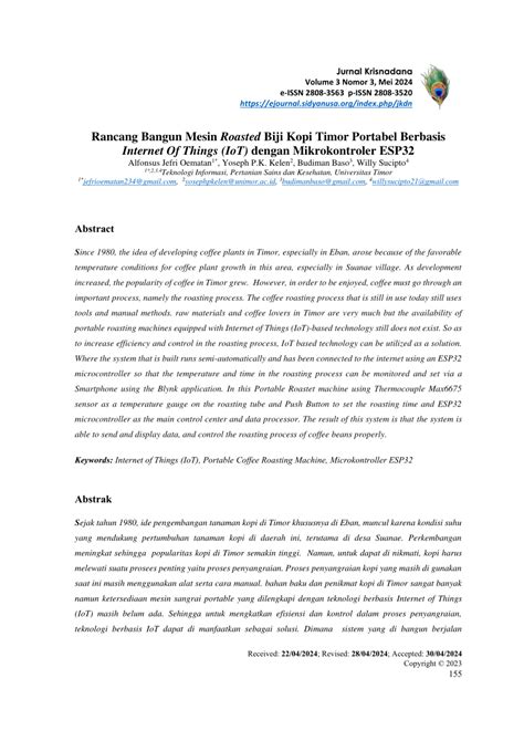 Pdf Rancang Bangun Mesin Roasted Biji Kopi Timor Portabel Berbasis Internet Of Things Iot