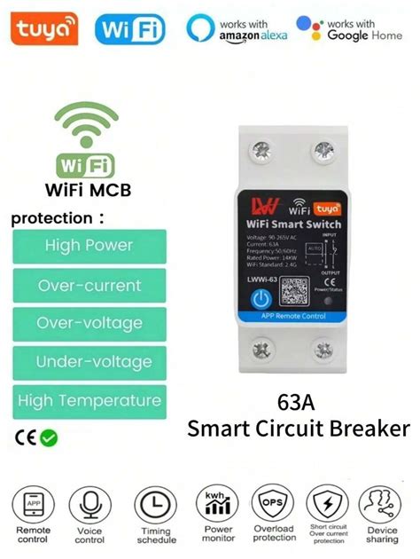 Tuya 63a Wifi Smart Circuit Breakers Power Monitor Wifi Electricity Meter Power Meter Energy